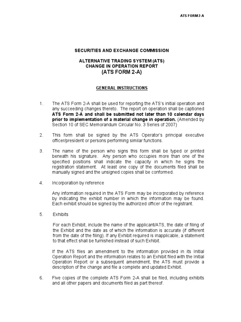 (Ats Form 2-A) : Securities and Exchange Commission Alternative Trading ...