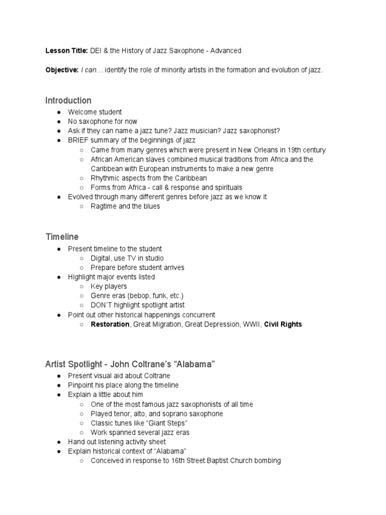 Advanced Lesson Plan | PDF | Jazz | Saxophone