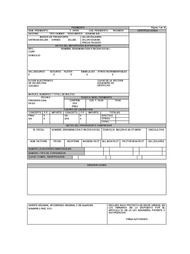 Formato de Pedimento Aduanal Vacío | PDF | Economias | Business