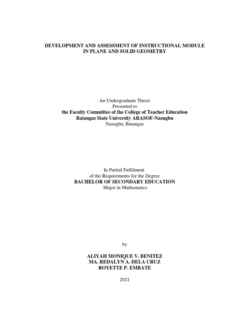 Development and Assessment of Instructional Module in Plane and Solid Geometry | PDF | Learning ...