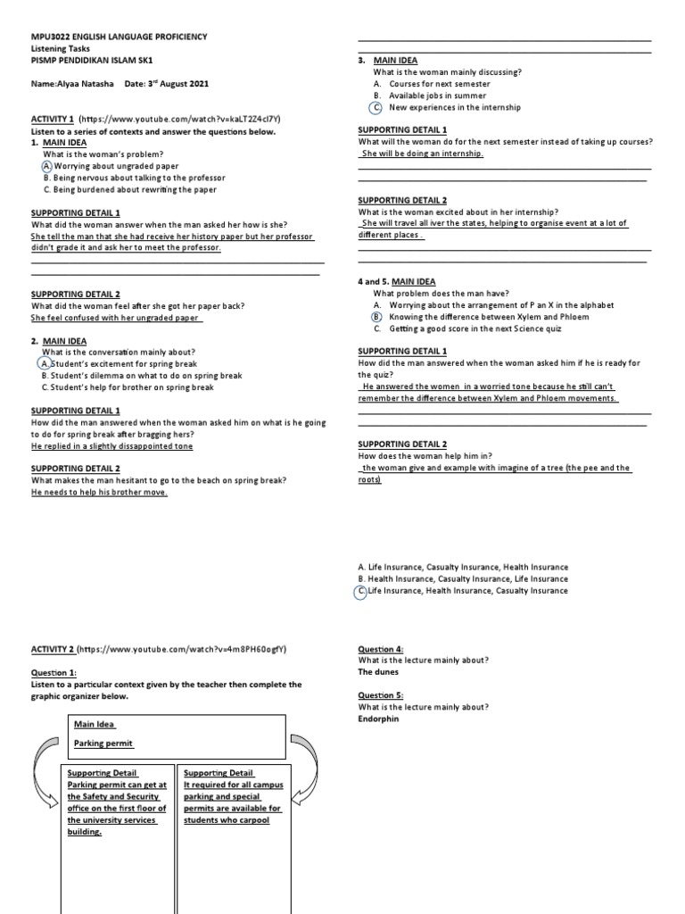 Listening Tasks 1 (Main Idea and Supporting Details) | PDF | Cognition ... Listening Tasks 1 (Main Idea and Supporting Details) | PDF | Cognition ...