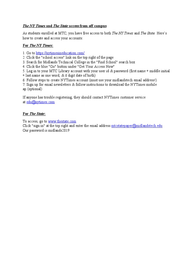 NY Times and The State Access From Off Campus | PDF