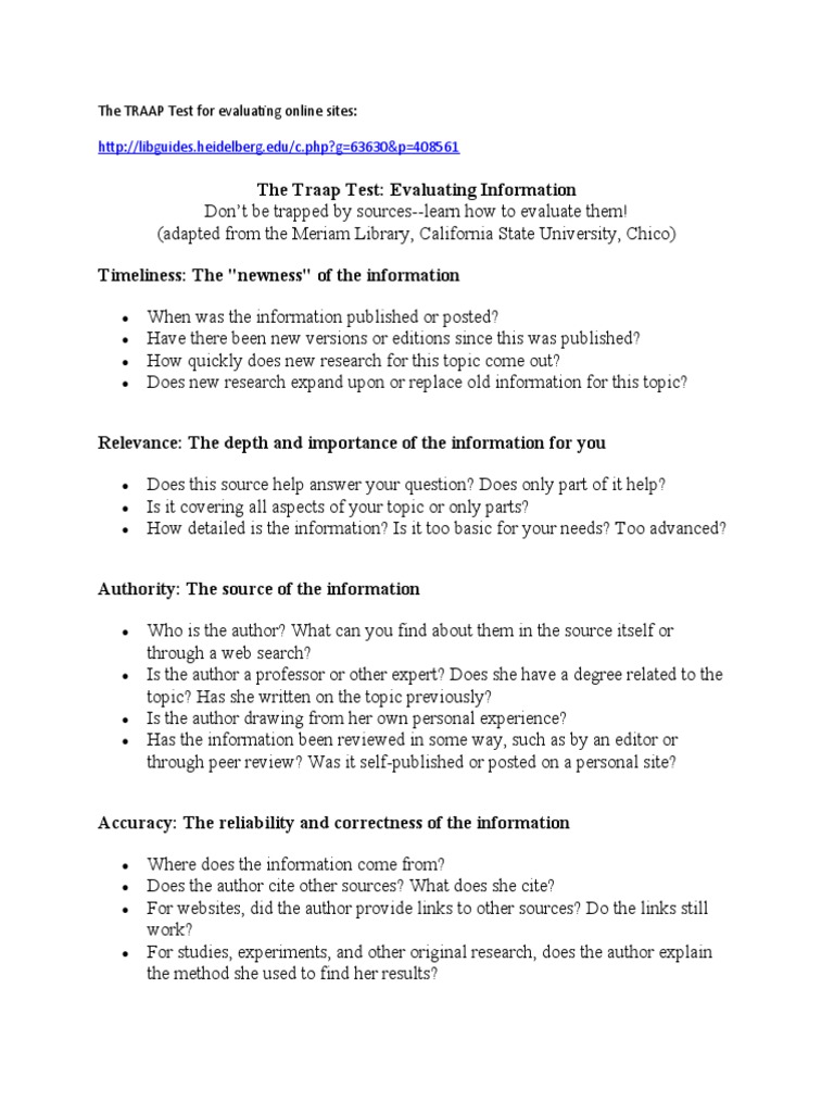 The TRAAP Test For Evaluating Online Sites | PDF