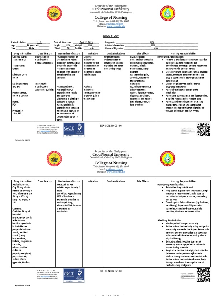 Tramadol Drug Study | Download Free PDF | Analgesic | Clinical Medicine