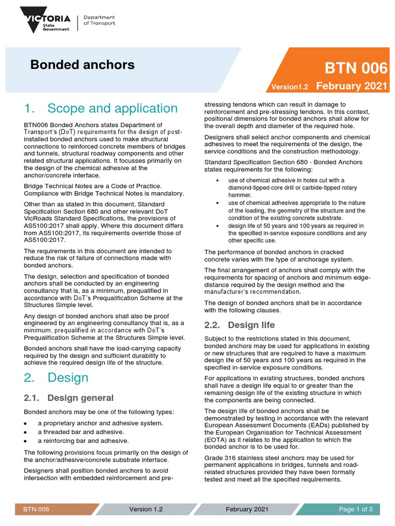 Bridge Technical Note 2021 006 Bonded Anchors Feb 2021 Pdf