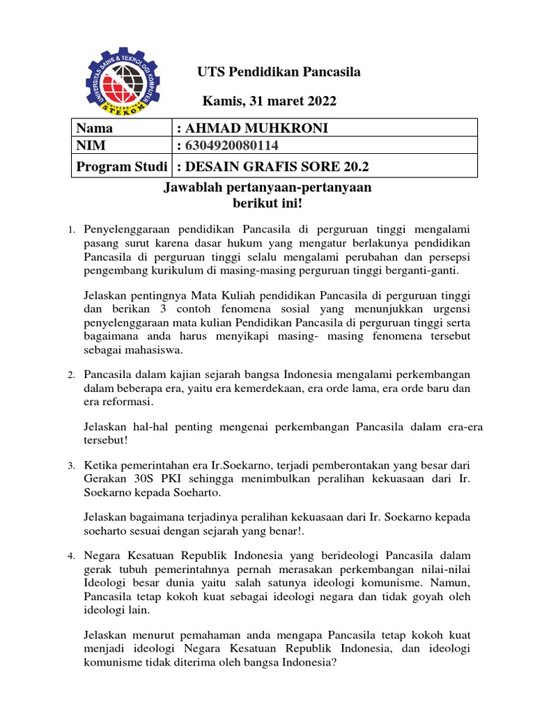 UTS Pendidikan Pancasila | PDF