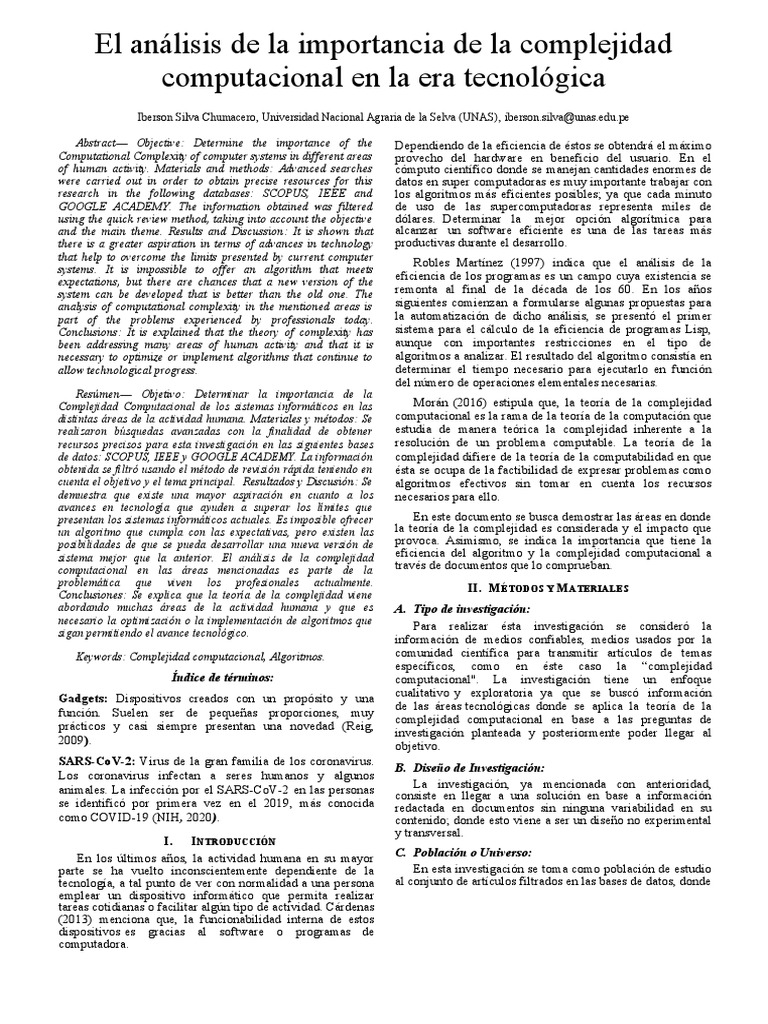 Paper Complejidad Computacional | PDF | Teoría de la complejidad computacional | Informática
