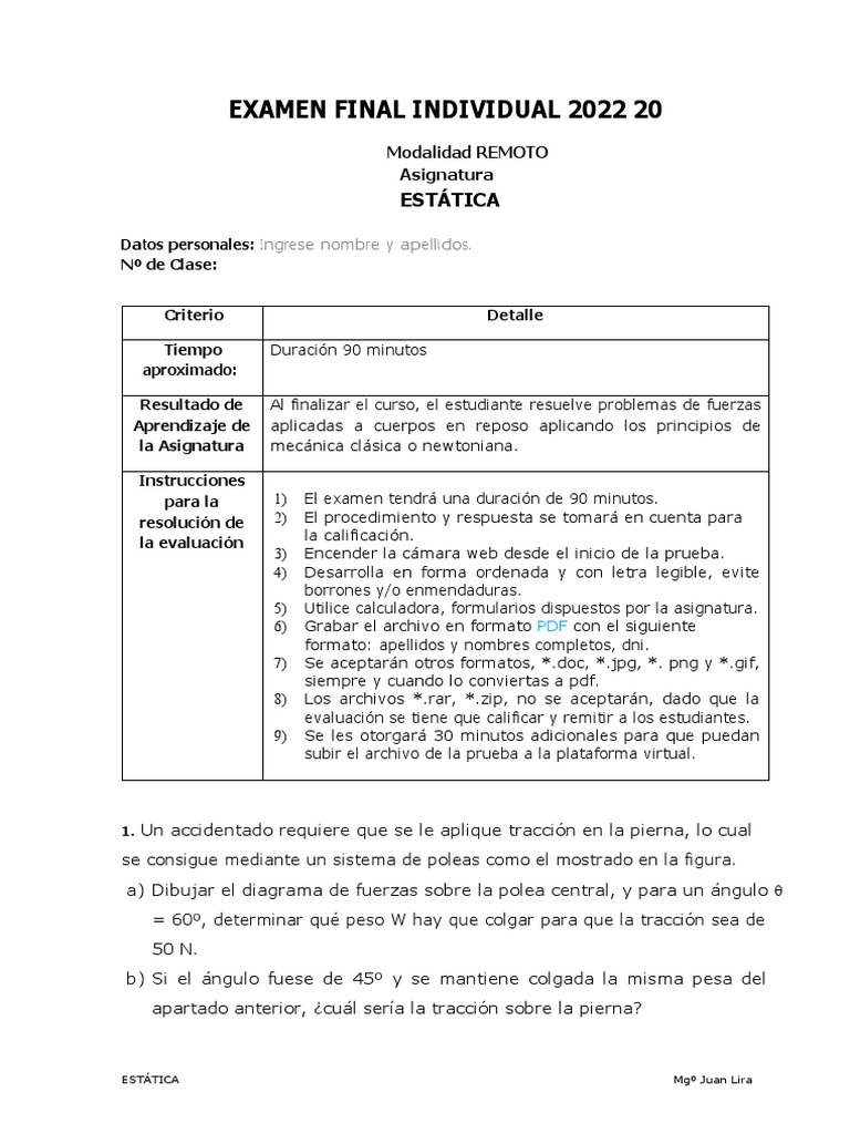 Examen Final Individual Estática - Zjlfym | PDF