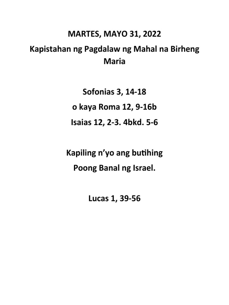 Kapistahan Nang Pagdalaw NG Birheng Maria | PDF