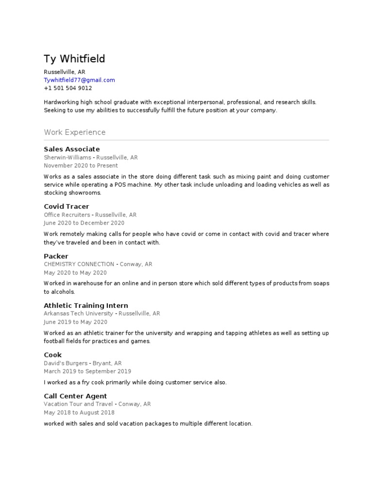 Ty Whitfield: Work Experience | PDF