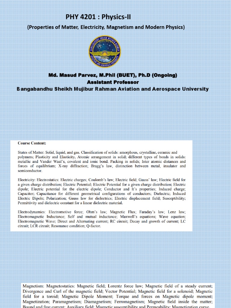 Aerospce Batch 3 PHY 4201 Lecture 1 | PDF | Solid | Crystal