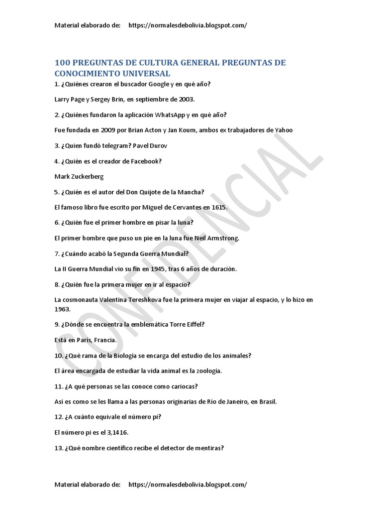 100 Preguntas de Cultura General | PDF | Tierra