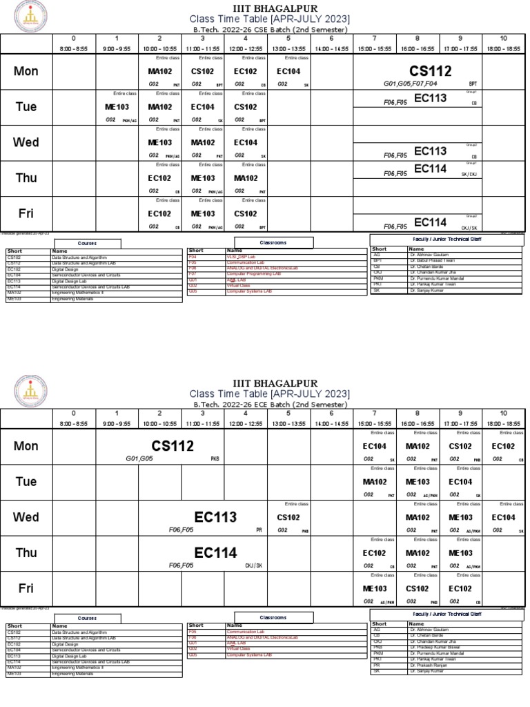 Updated Time Table 202-26 Batch | PDF | Electrical Engineering | Office ...