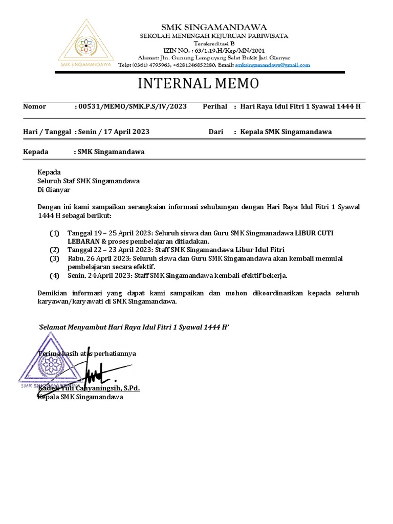 Internal Memo: Selamat Menyambut Hari Raya Idul Fitri 1 Syawal 1444 H ...