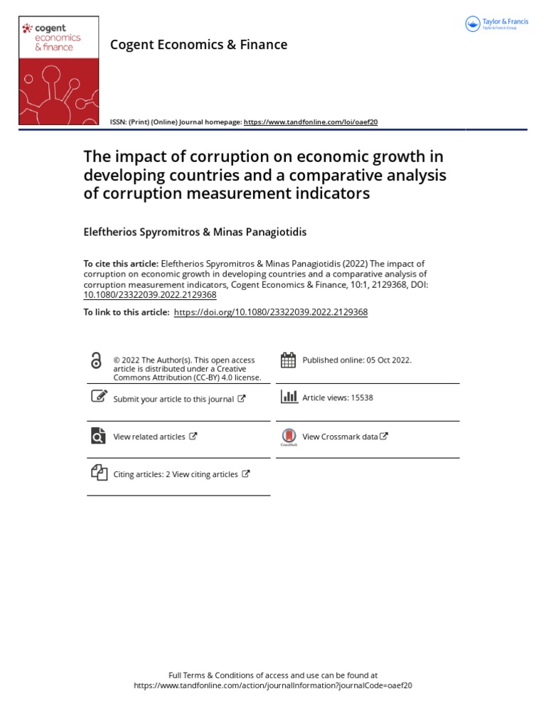 The Impact Of Corruption On Economic Growth In Developing Countries And