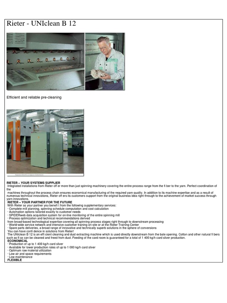 Rieter - Uniclean B 12: Efficient and Reliable Pre-Cleaning | PDF ...