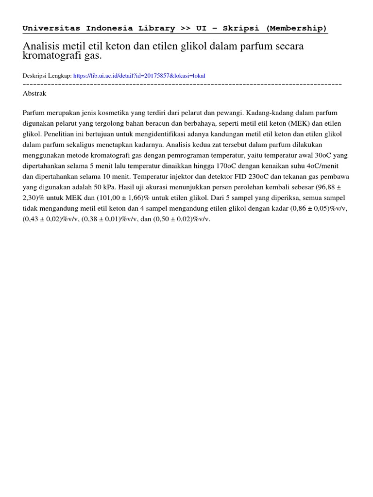 Analisis Metil Etil Keton Dan Etilen Glikol Dalam Parfum Secara ...