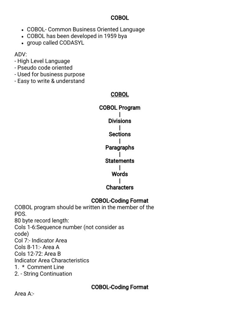 COBOL Language Overview | PDF | Computer Program | Programming COBOL Language Overview | PDF | Computer Program | Programming