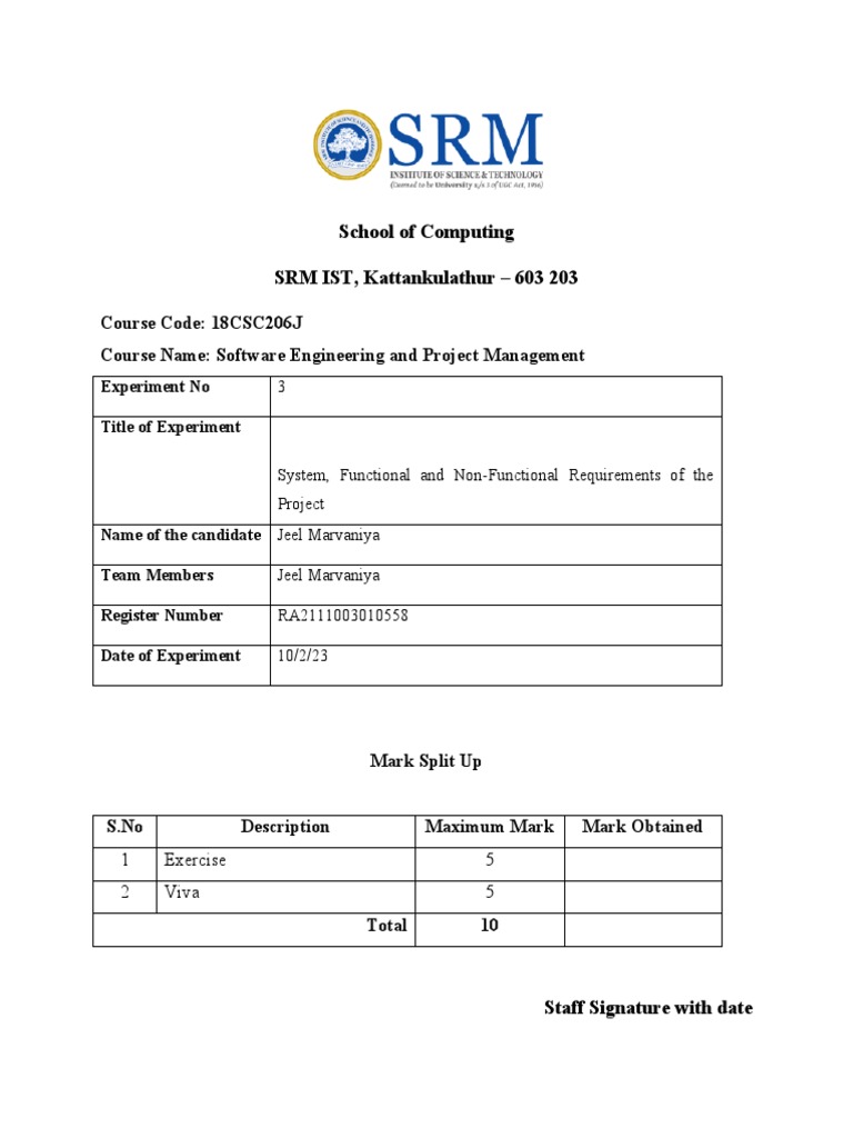 18CSC206J SEPM - Ex 3 | PDF | Usability | Websites 18CSC206J SEPM - Ex 3 | PDF | Usability | Websites