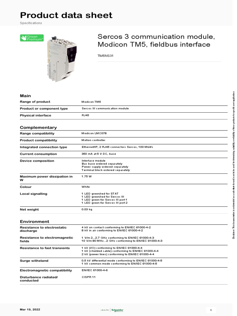 Modicon TM5 IP20 Modular I - O System - TM5NS31 | PDF | Computing ...