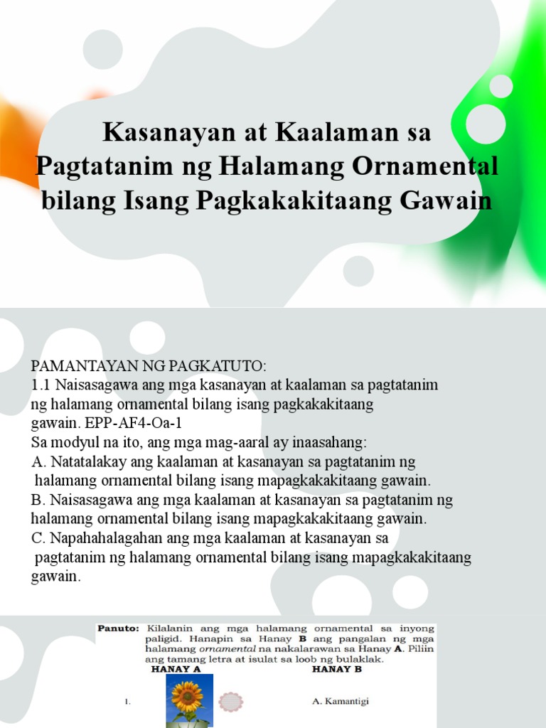 Kasanayan at Kaalaman Sa Pagtatanim NG Halamang Ornamental | PDF