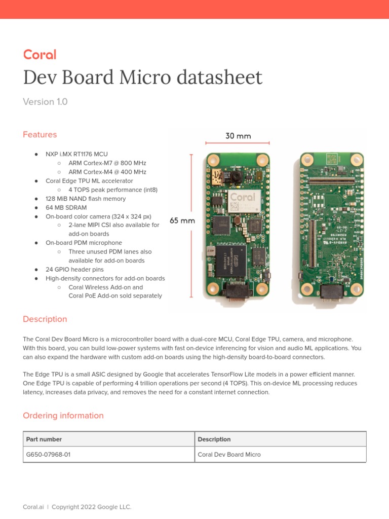 Coral Dev Board Micro Datasheet-3009759 | PDF | Power Supply | Microcontroller