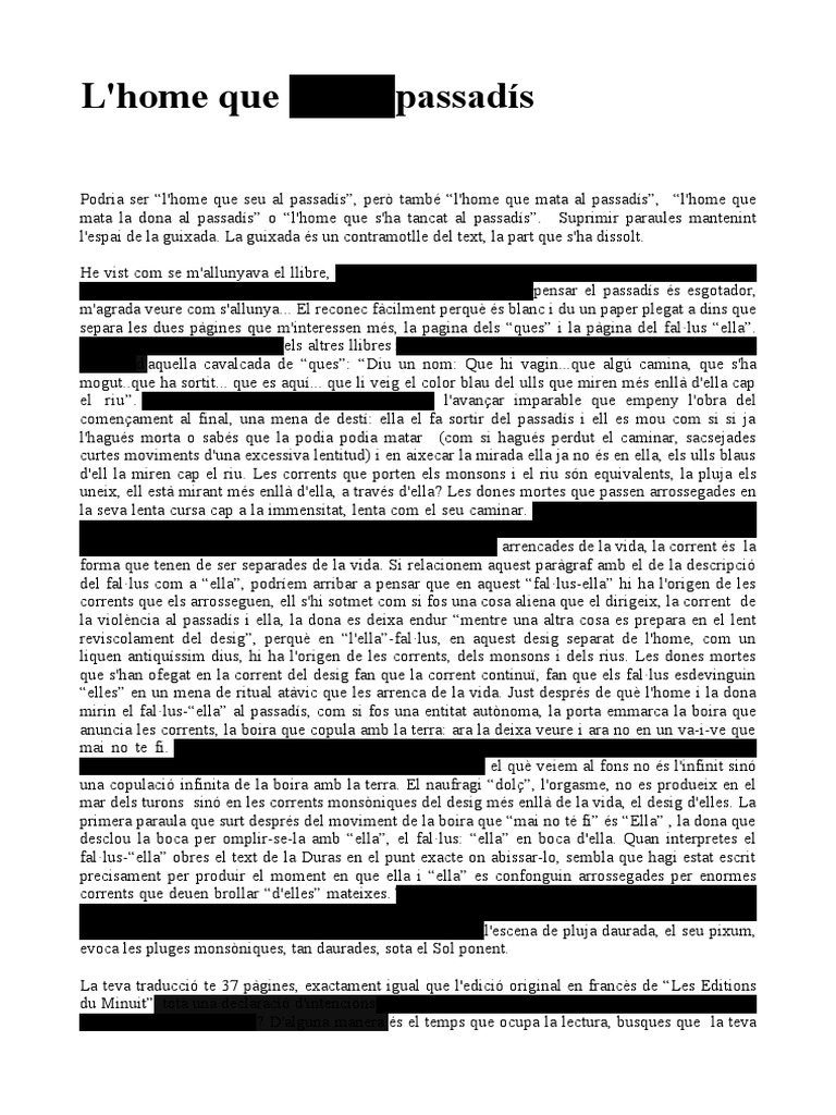 Duras Passadís Comentaris - Poema | PDF