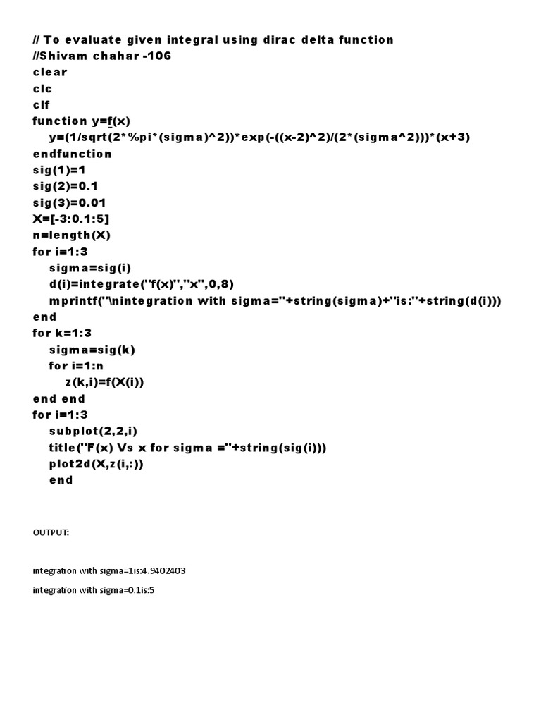 To Evaluate Given Integral Using Dirac Delta Function Scilab | PDF