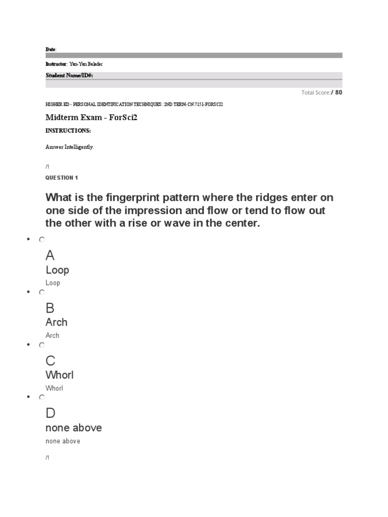 MIDTERM EXAM ForSci2 (1st Sem) | PDF | Fingerprint | Hand
