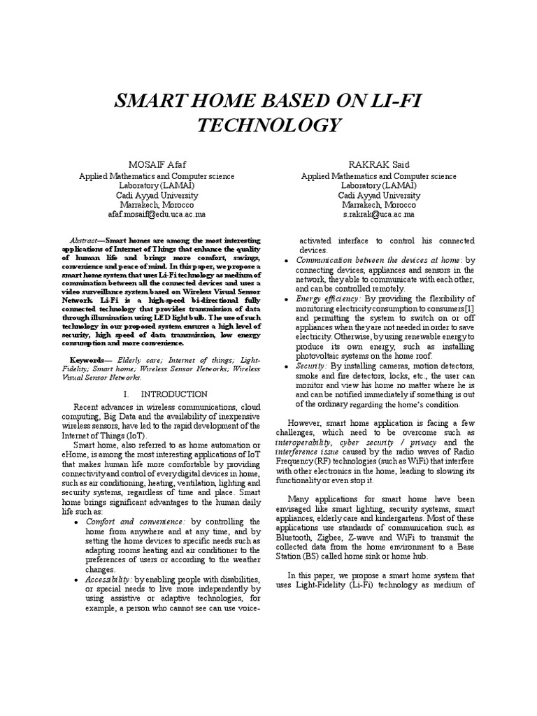 Smart Home Based On Li Fi Technology | PDF | Home Automation | Internet Of Things