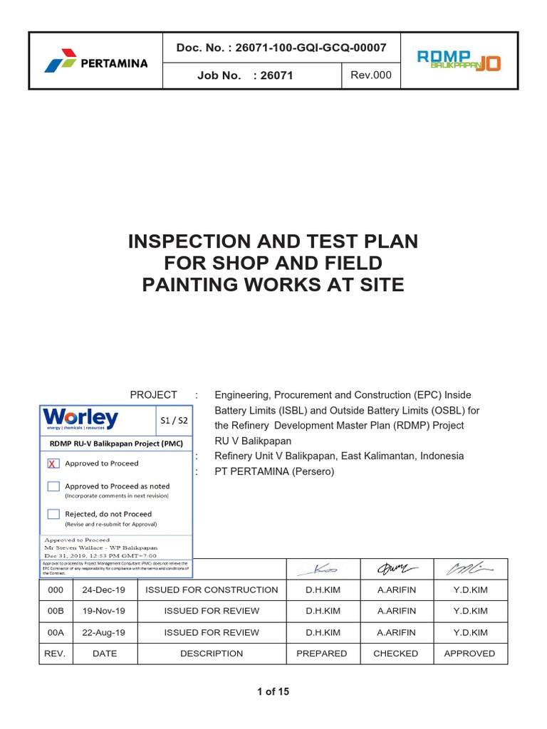 Inspection and Test Plan For Shop and Field Painting Works at Site ...