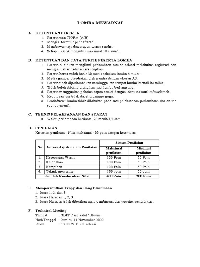 Juknis Lomba Mewarnai-3 | PDF