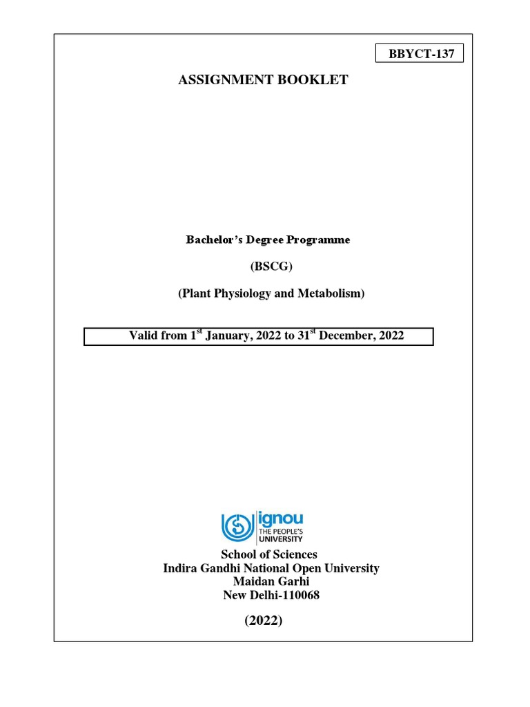Assignment Booklet: BBYCT-137 | PDF | Enzyme | Nutrients