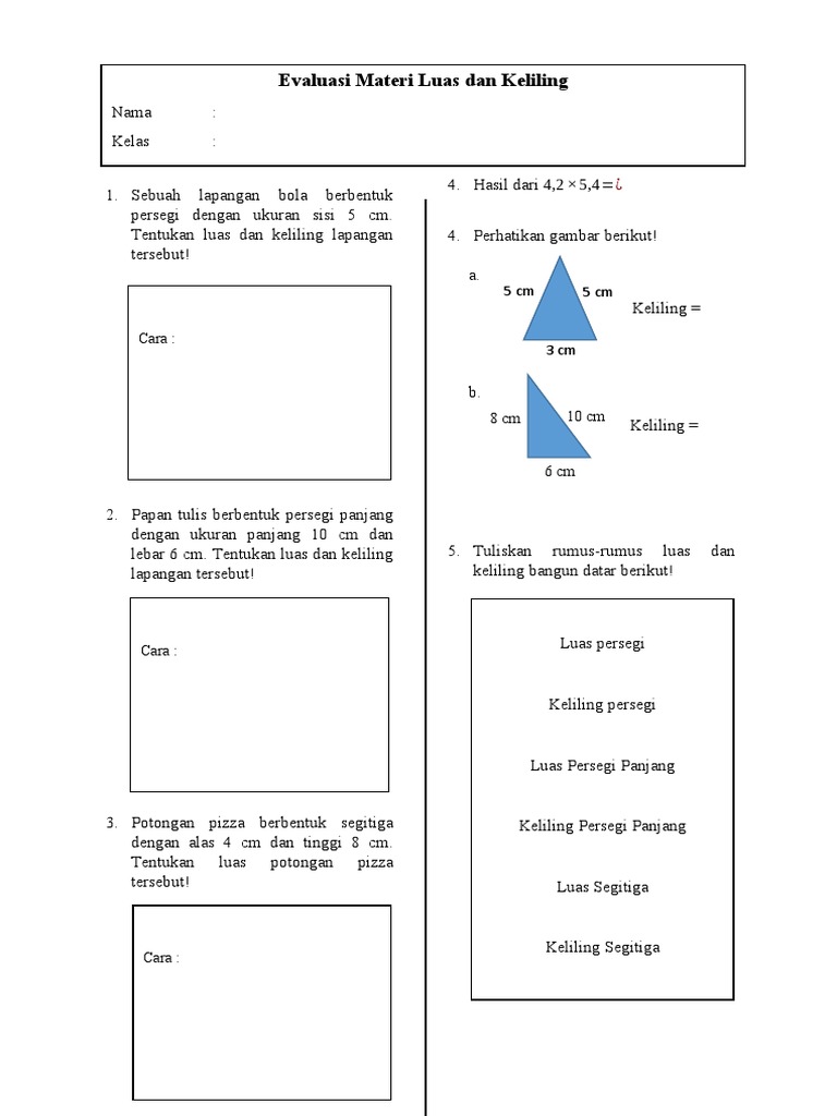 Latihan Soal Luas Keliling Kelas 4 | PDF