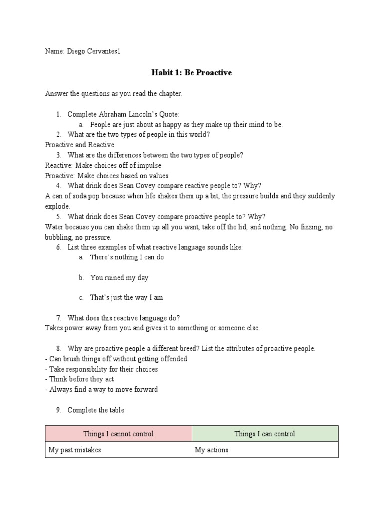 Proactive Worksheet | PDF | Thought | Psychological Concepts