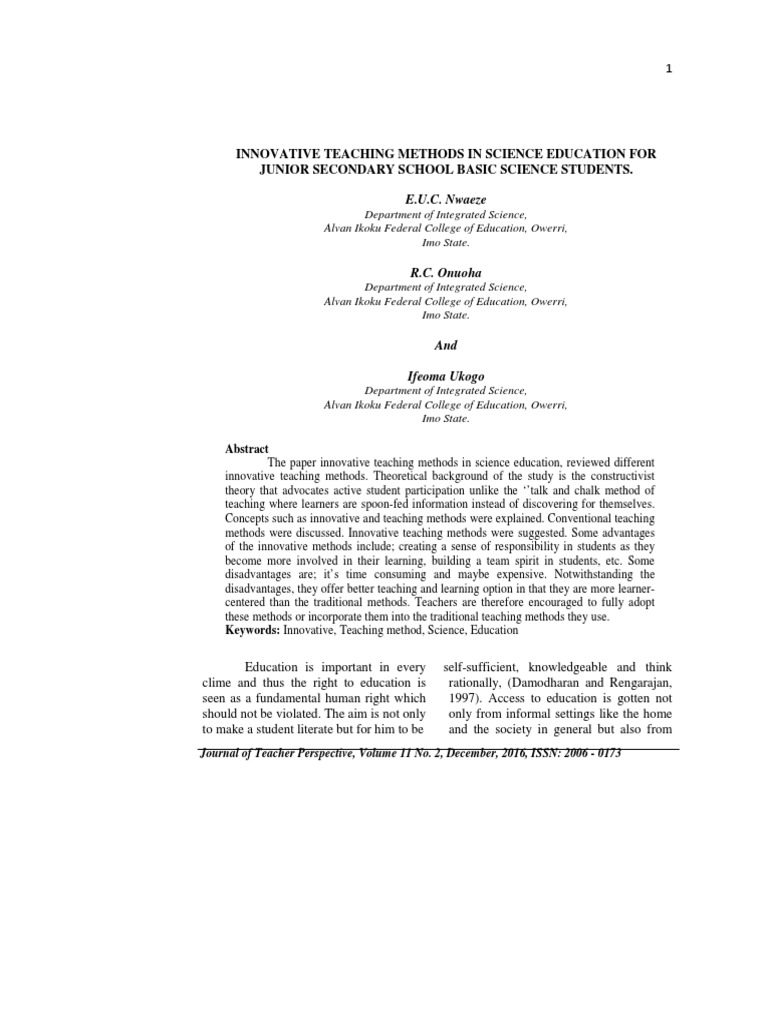 Innovative Teaching Methods in Science Education For | PDF ...