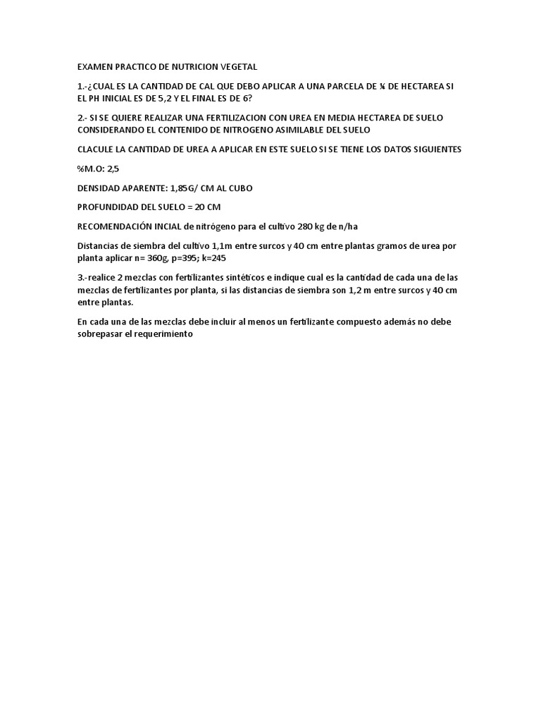 Examen Practico de Nutricion Vegetal | PDF