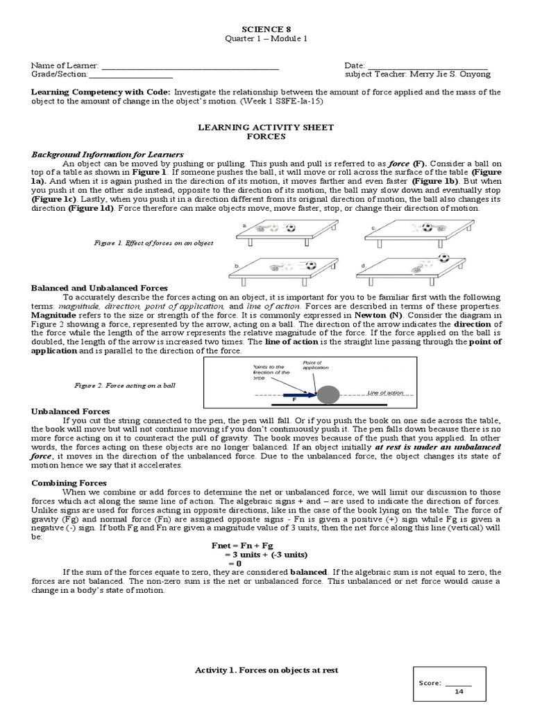 Science 8 Quarter 1 - Module 1 | PDF | Force | Tension (Physics)