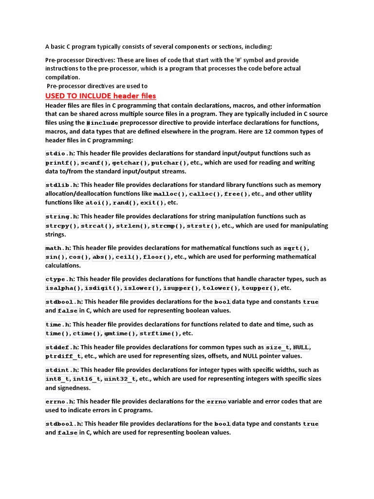 An Overview Of The Key Components And Structures In A Basic C Program Pdf Pointer Computer 7239