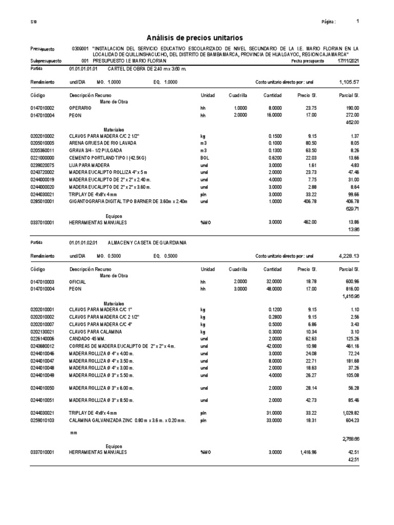 Análisis de Precios Unitarios: Página | PDF | Construyendo tecnología | Materiales