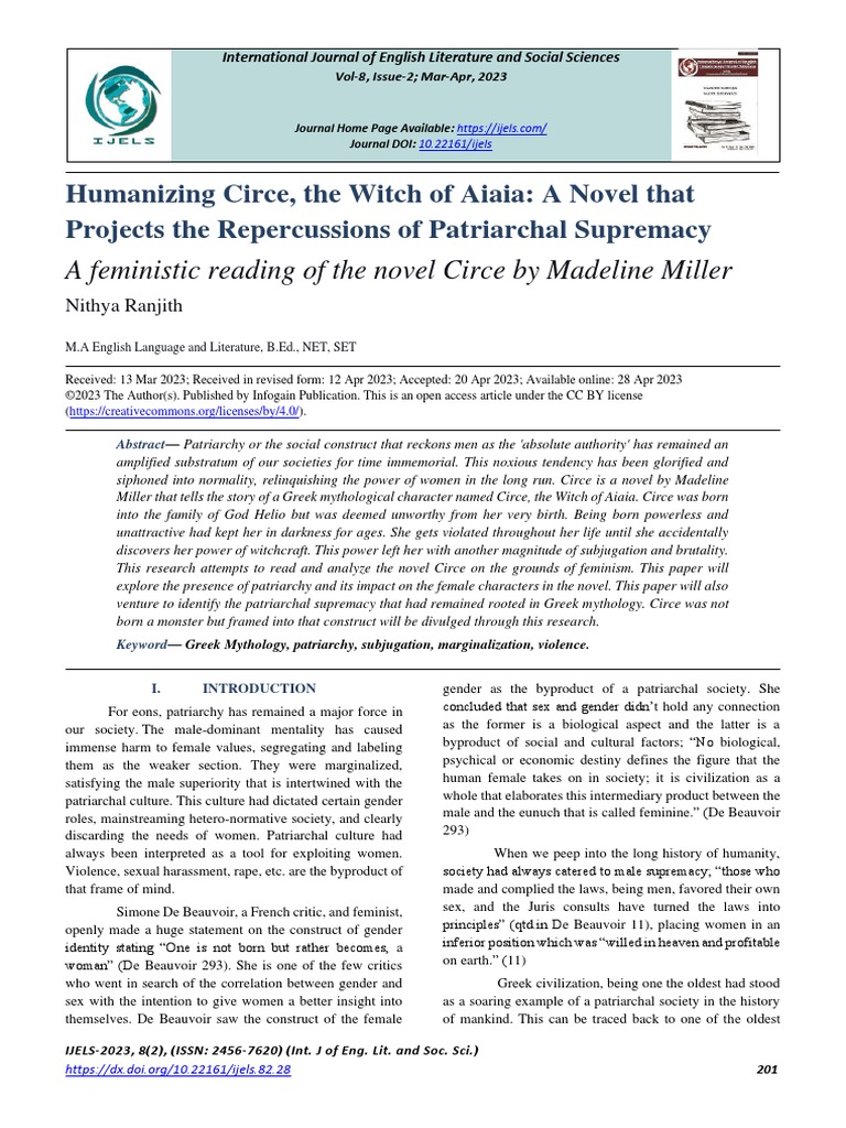 Humanizing Circe, The Witch of Aiaia: A Novel That Projects The Repercussions of Patriarchal ...