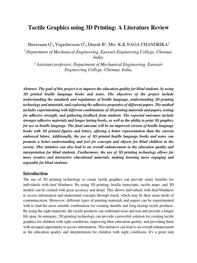 Tactile Graphics Using 3D Printing: A Literature Review: Shreeraam G, Mrs. K.K.Naga Chandrika ...