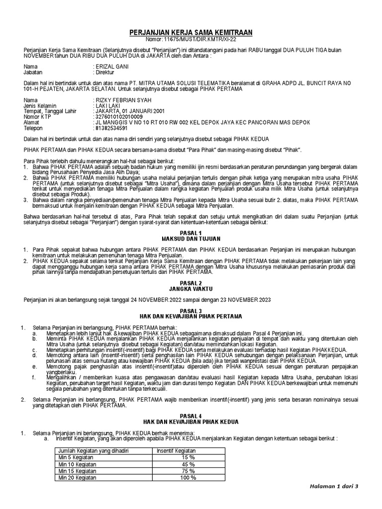 Draft Perjanjian Kemitraan | PDF