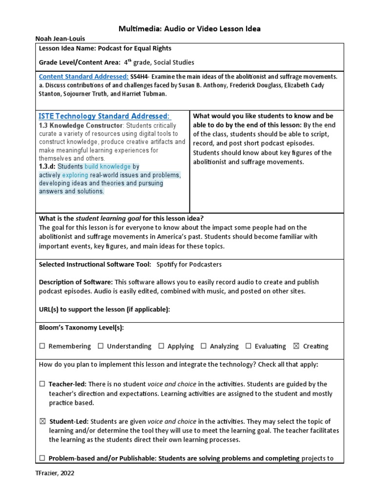 Audio Lesson Idea - Noah Jean-Louis | PDF