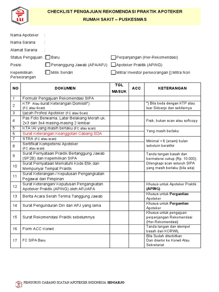 Checklist Rekomendasi Rs-Puskesmas | PDF