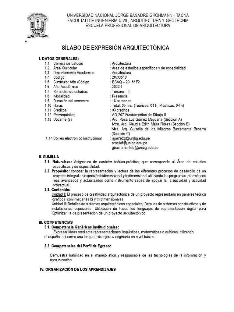 Silabo Expresion Arquitectonica | PDF | Evaluación | Rúbrica (Académica)