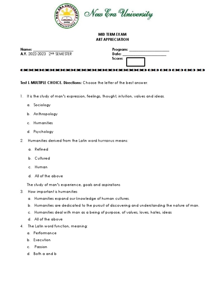 Midterm Examination For Art Appreciation | PDF