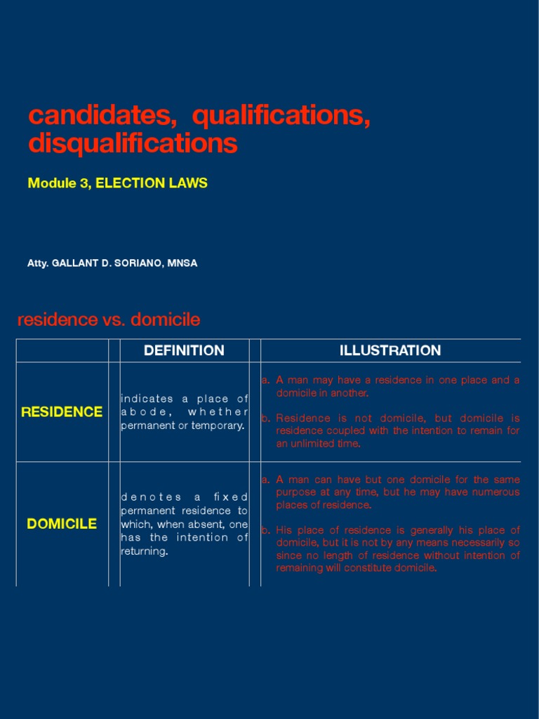 Candidates, Qualifications, Disqualifications: Module 3, Election Laws ...
