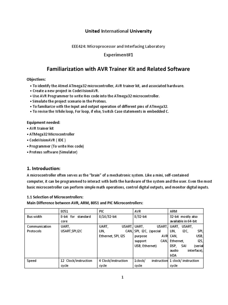 Familiarization With AVR Trainer Kit and Related Software: United ...