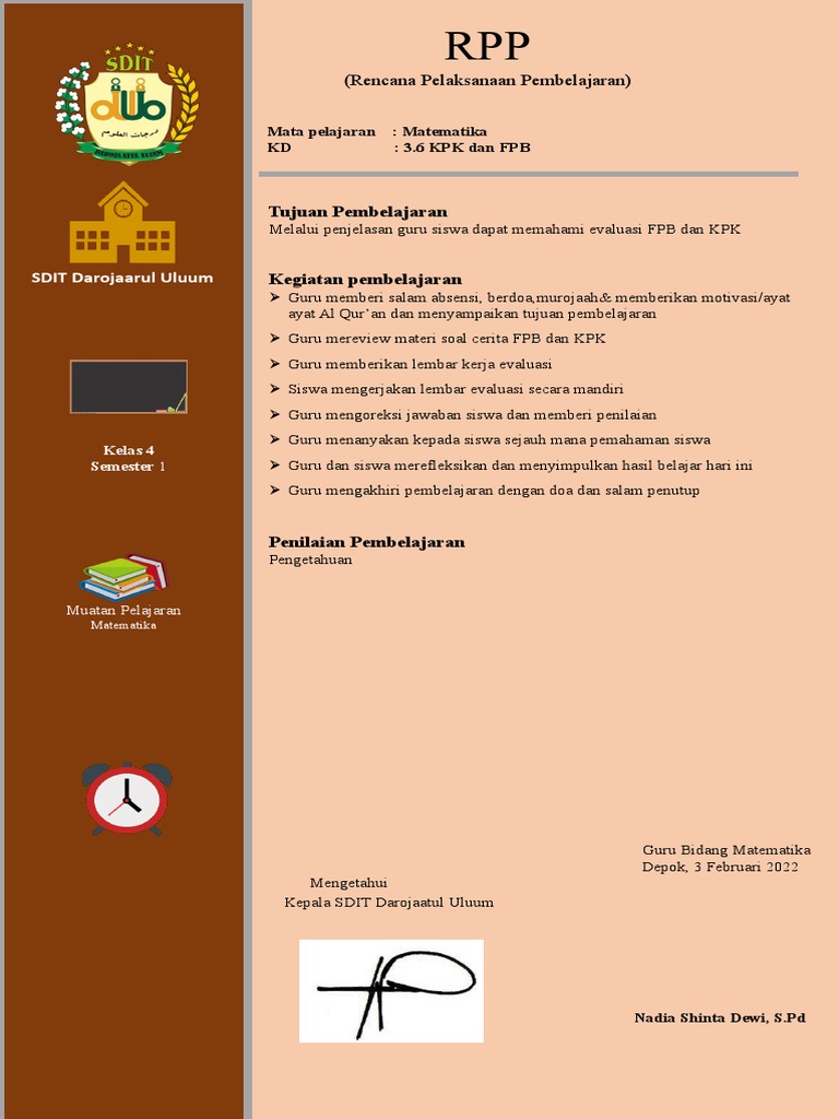 RPP MATEMATIKA 31 Okt-4 Nov | PDF